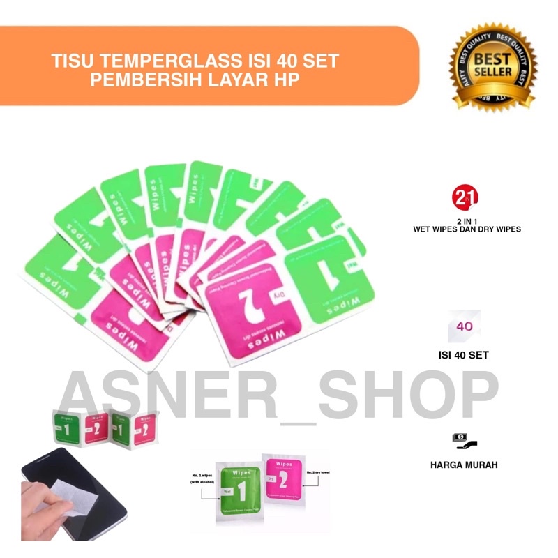 Jual Tisu Temperglass isi 40 set TG Pembersih Layar hp tissue Temper 40 ...