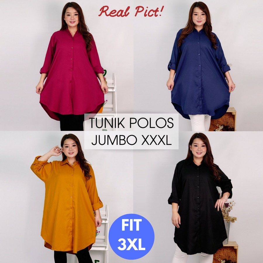 Jual Kemeja Jumbo Basic Atasan Wanita 4XL 2XL 3XL Blouse Baju Kerja Terbaru Import Murah ...