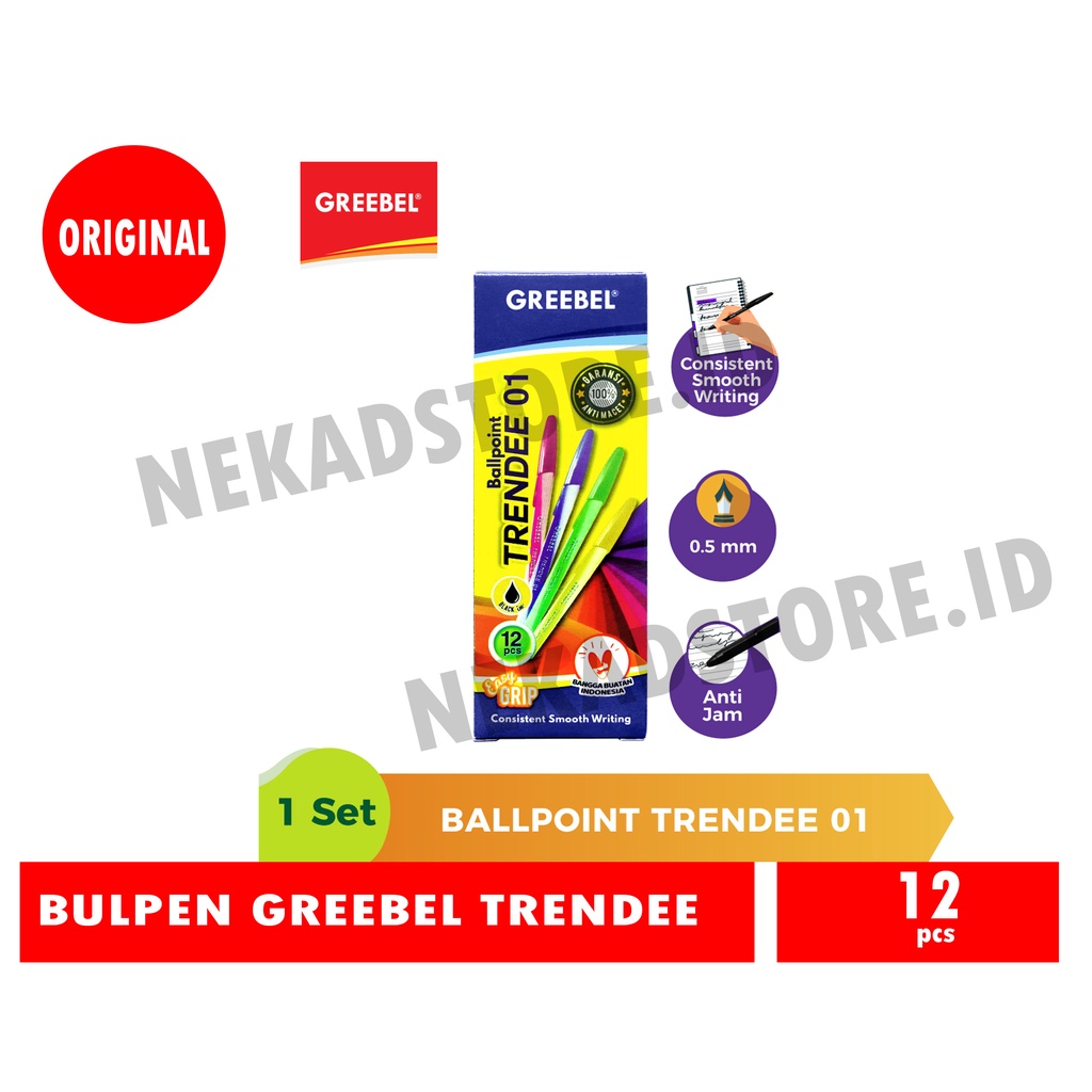 Jual PULPEN / BOLPEN / BALLPEN GREEBEL TRENDEE 01 HITAM PER PACK ISI 12 ...