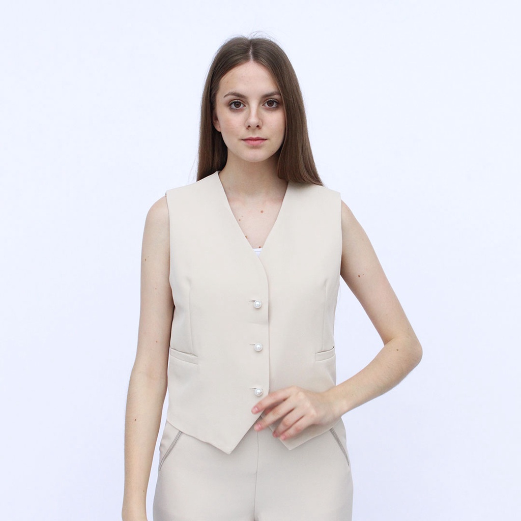Jual Magnolia Collection Vest with Pearl-Cream | Shopee Indonesia