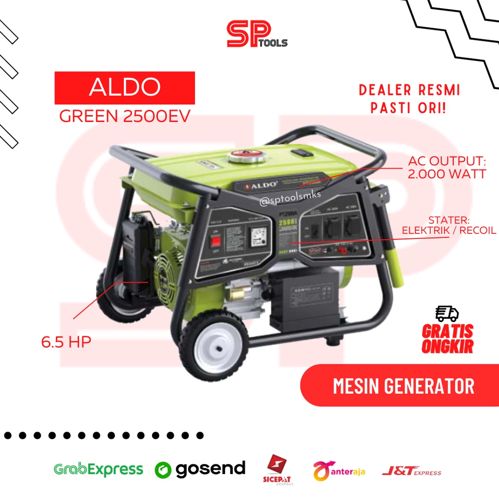 Jual MESIN GENSET BENSIN GENERATOR 2000W 2000 WATT 6.5HP ALDO GREEN ...