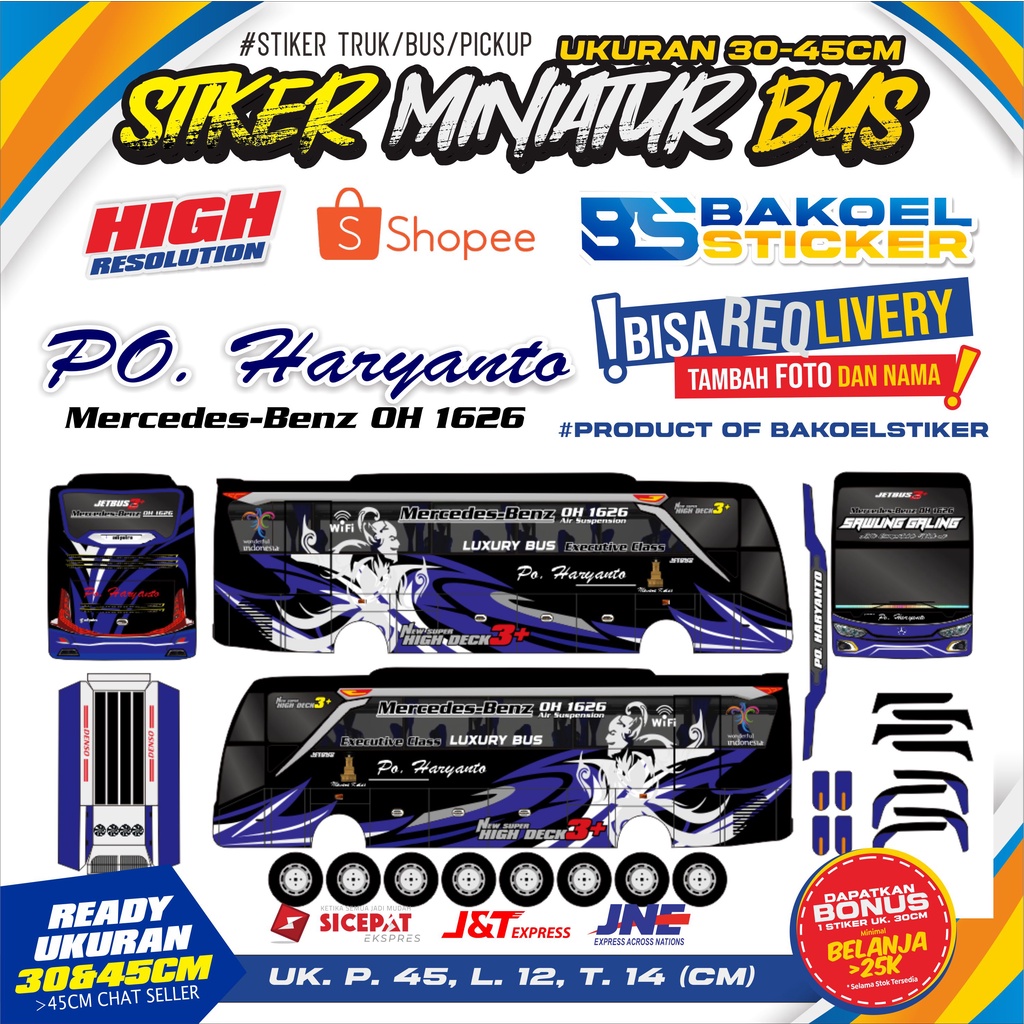 Jual STIKER MINIATUR BUS JB3 PO. HARYANTO UK. 30 & 45CM | Shopee Indonesia