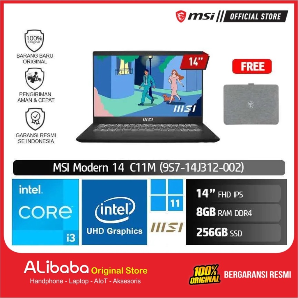 Jual MSI Modern 14 C11M 9S7-14J312-005 Core i3-1115G4 8/512GB SSD 14" W11 | Shopee Indonesia