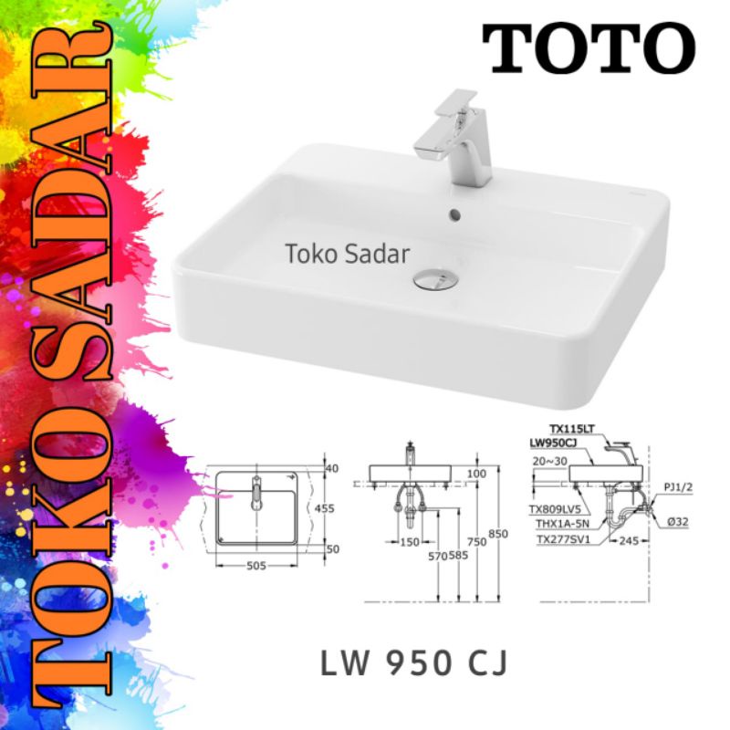 Jual TOTO LW950CJ Wastafel atas meja kotak wastafel cuci tangan meja ...