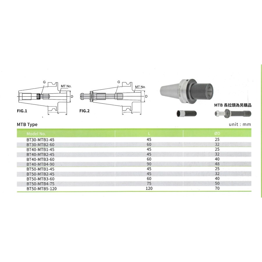 Jual ARBOR MILLING TYPE BT40-MTB2-180L SPRING COLLET MERK YEONG YIH ...