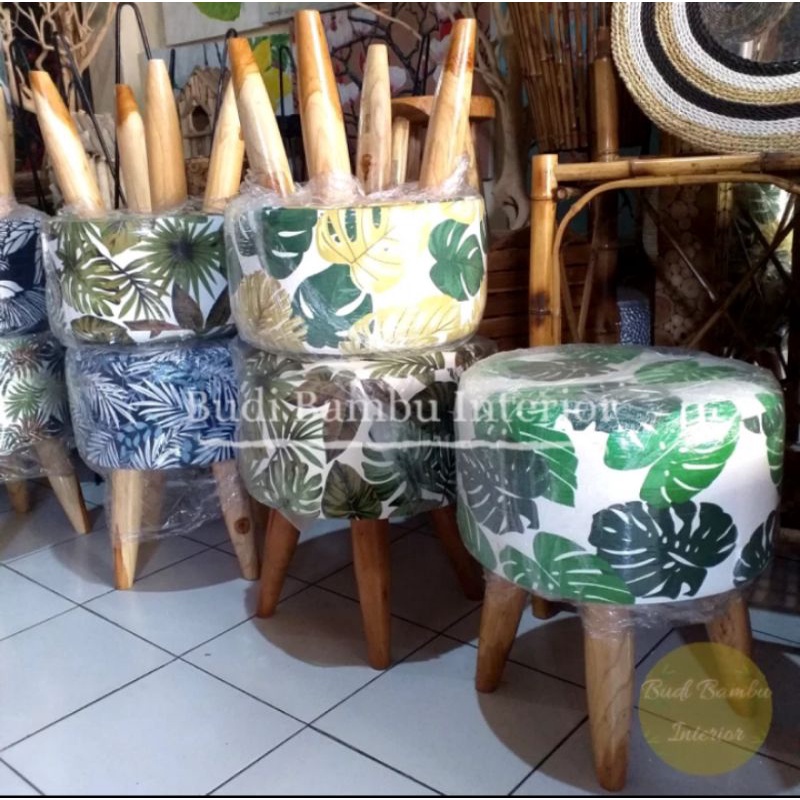 Jual STOOL JAMUR MOTIF DAUN BANGKU BULAT SOFA BULAT COVER KAIN ANEKA ...