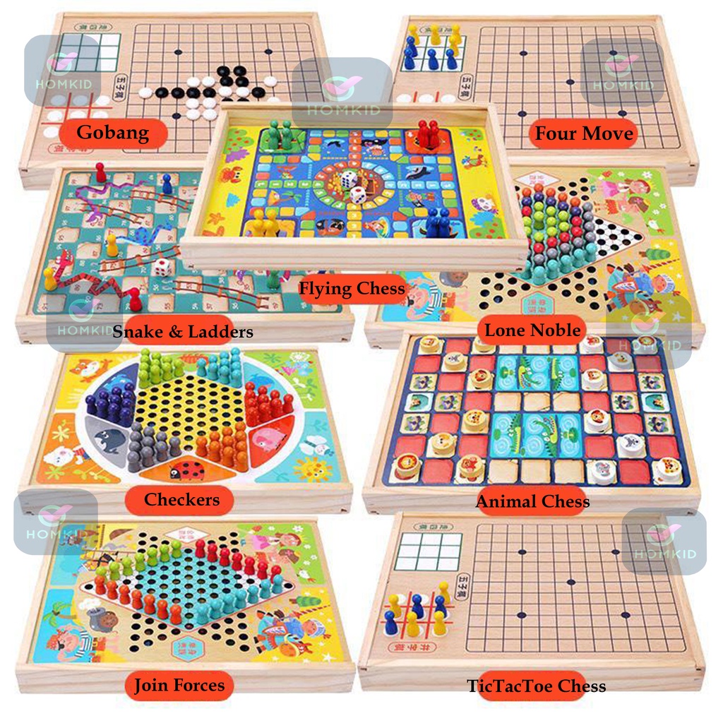 Jual Catur 9in1 Wooden Board Game Checkers Ular Tangga Ludo Othello ...