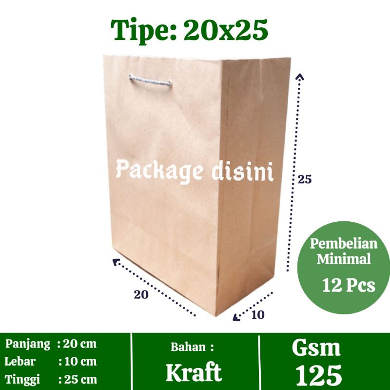 Jual Paper bag 20x25 Tali sembur, tas kertas coklat polos, tas kertas ...