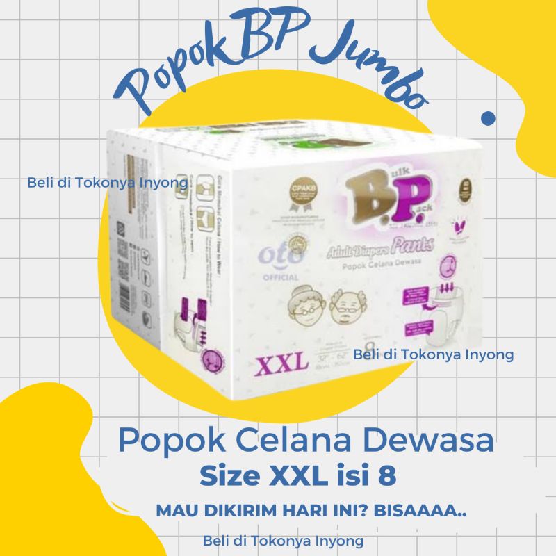 Jual Popok Dewasa Celana BP XXL jumbo isi 8 saset Pempes Pempers Adult Diapers Manula Lansia ...