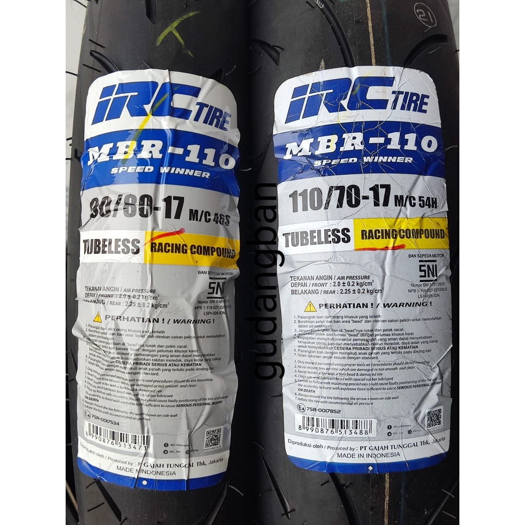 Jual ( PAKET 2 BAN ) MBR110 IRC 90 80 17 dan 110 70 17 Soft Compound ...