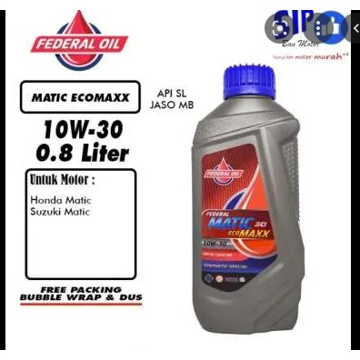 Jual OLI FEDERAL MATIC ECOMAXX 800 ML SAE 10W-30 API SL | Shopee Indonesia