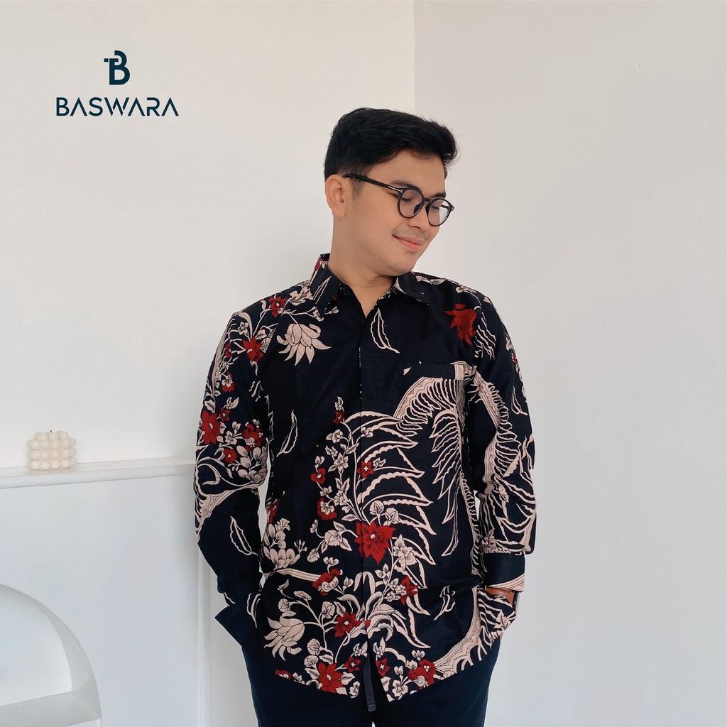 Jual Baswara Batik Amerta Lengan Panjang Hitam A38 | Shopee Indonesia