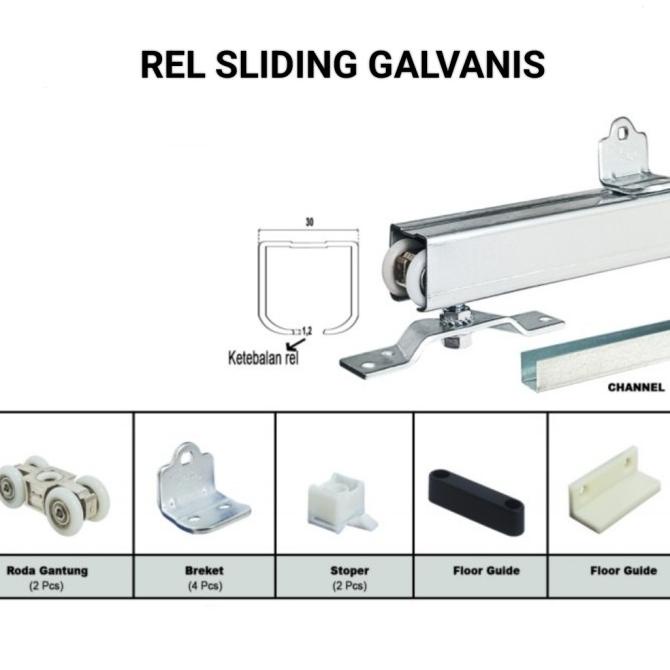 Jual Rel Pintu Geser Gantung/Rail Sliding Door Galvanis Komplit 1.8Meter | Shopee Indonesia