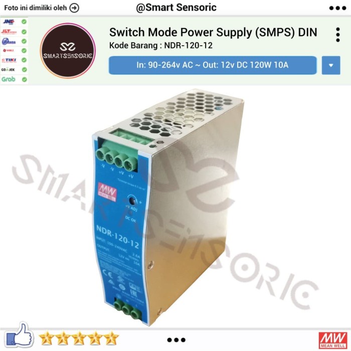 Jual Meanwell NDR-120-12 Switch Mode Power Supply 12v 10A SMPS DIN | Shopee Indonesia