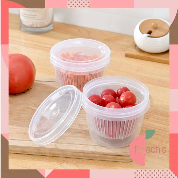 Jual PEACH - Toples Bulat Transparan + Saringan / Box Tiris Sayur ...