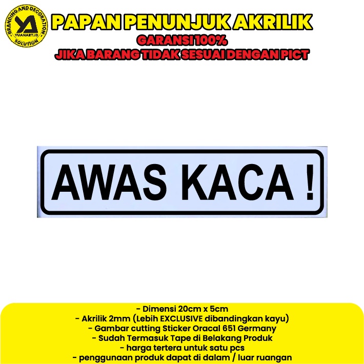 Jual stiker peringatan awas kaca papan plat label akrilik acrylic ...