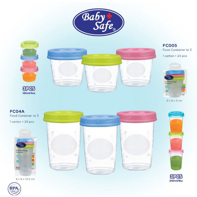 Jual Baby Safe food container 120ml dan 240ml isi 3 pcs FC04A / FC005 ...