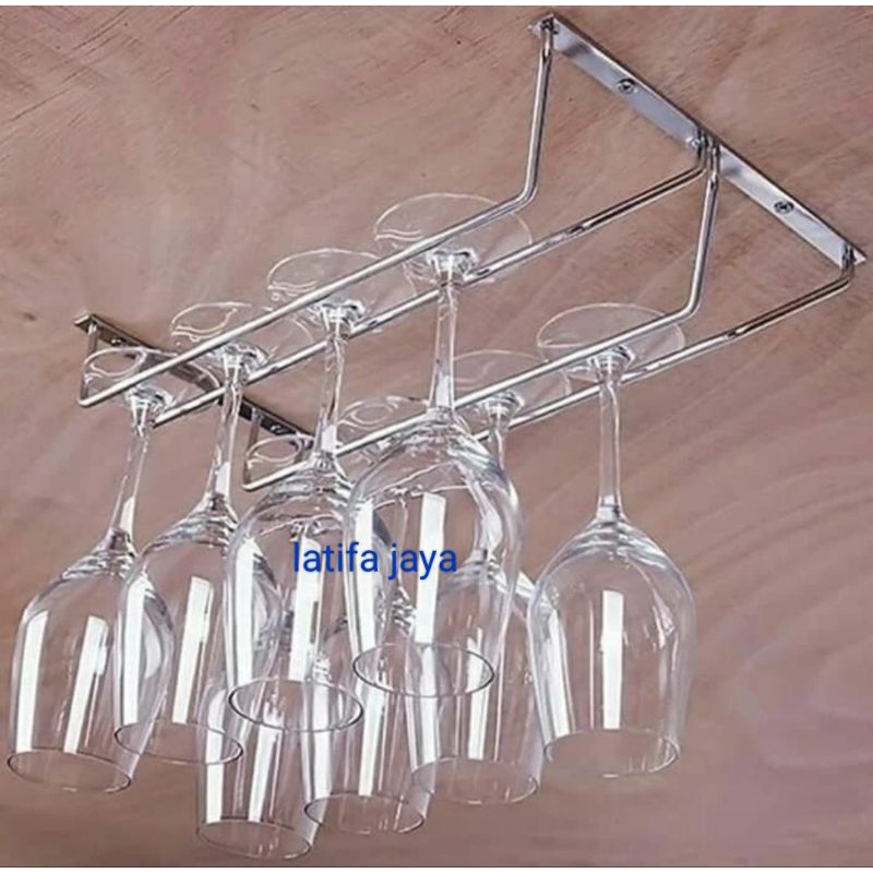 Jual rak gelas gantung stainless 2 rail / gantungan gelas wine | Shopee Indonesia