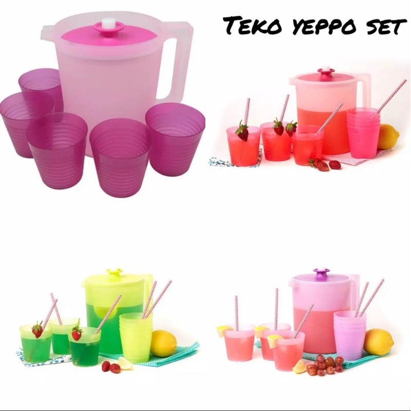Jual TEKO SET YEPPO+GELAS / TEKO SET WARNA PERMEN MURAH | Shopee Indonesia