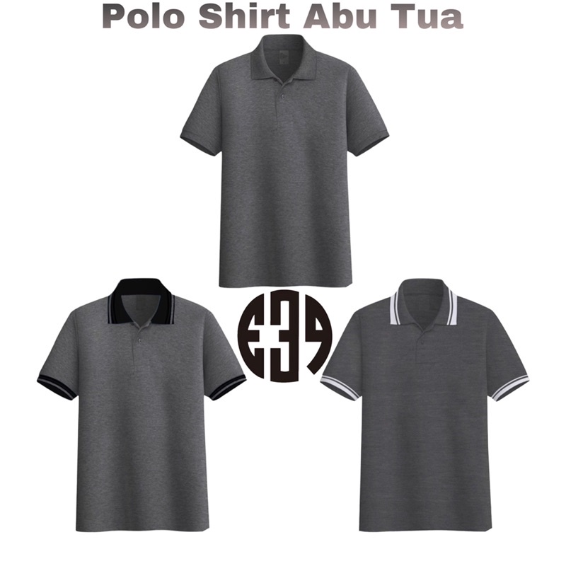 Jual E39 - Kaos Polo Shirt Abu Tua Polos Lengan Pendek / Kaos Kerah Kombinasi List Stripe Misty ...