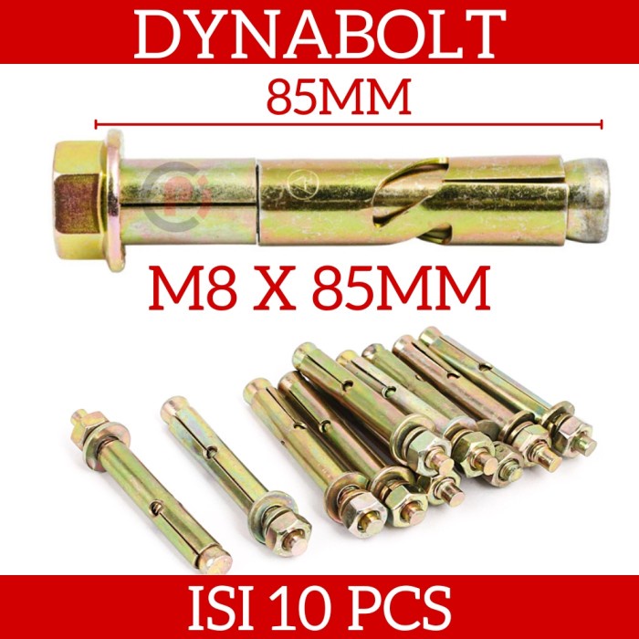 Jual Isi 10 Pcs Baut Tanam Tembok Dynabolt Dyna Bolt 8 x 85 mm M8 x ...