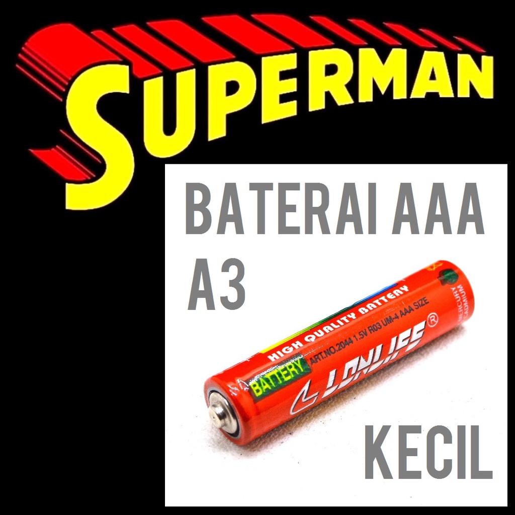 Jual BATERAI A3 BIASA KECIL MERK RANDOM aaa battery batre remot tv ac ...