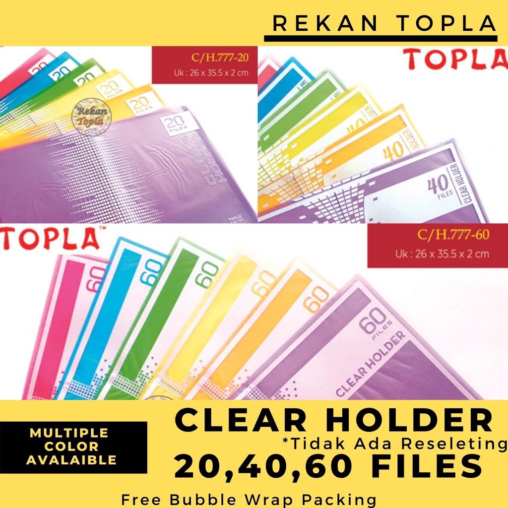 Jual Clear Holder F4 / Map Dokumen Tanpa Resleting Isi 20 40 60 File /Map Folio Warna Warni ...