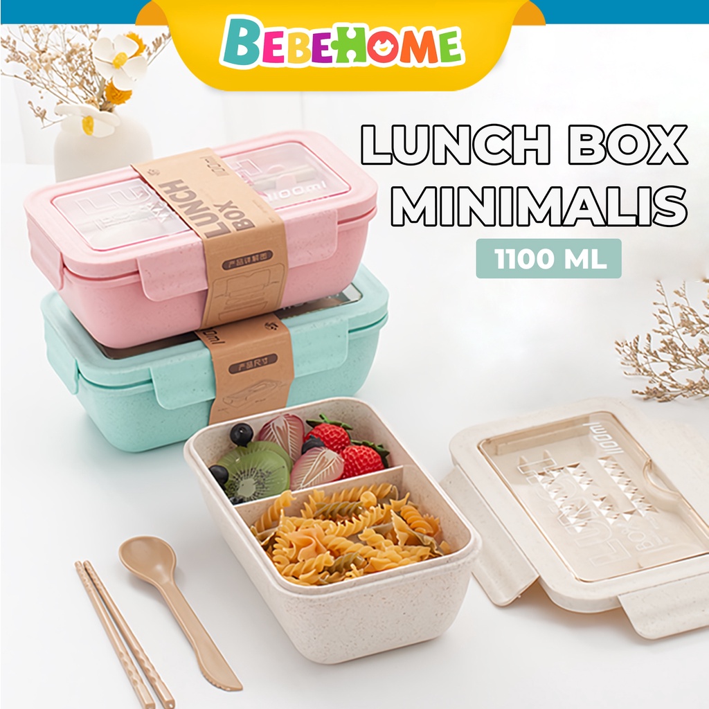 Jual Bebehome Kotak Makan Bento Jerami 2 Sekat Lunch Box 1100ml BPA Free | Shopee Indonesia