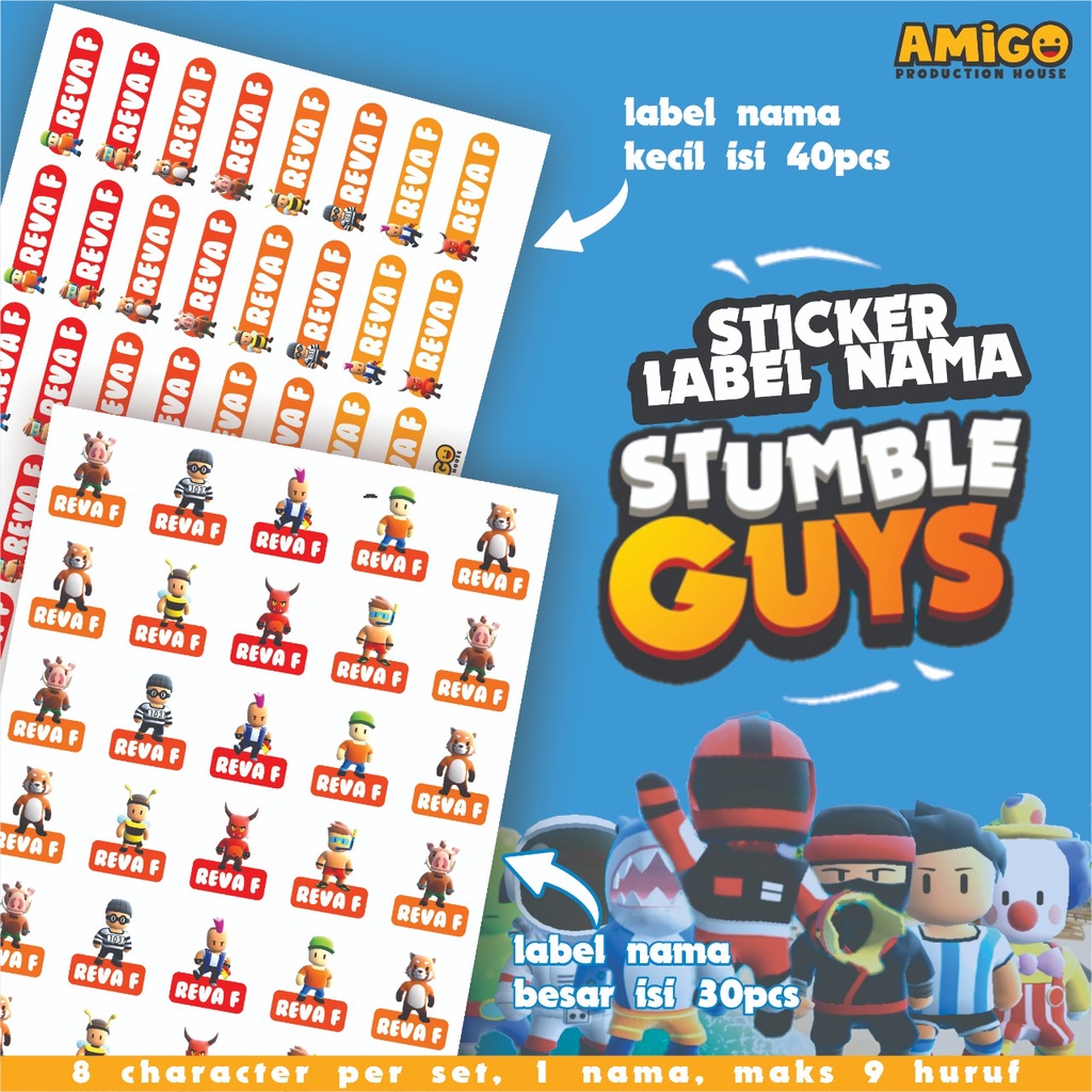 Jual Label Nama Anak Stumble Guys Sticker Gambar Stiker custom | Shopee ...