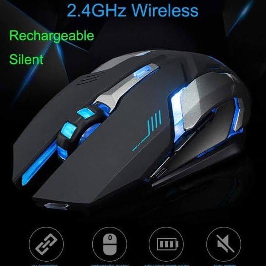 Jual Wireless Mouse Gaming Rechargeable Silent Clik 6 Button Free Wolf ...