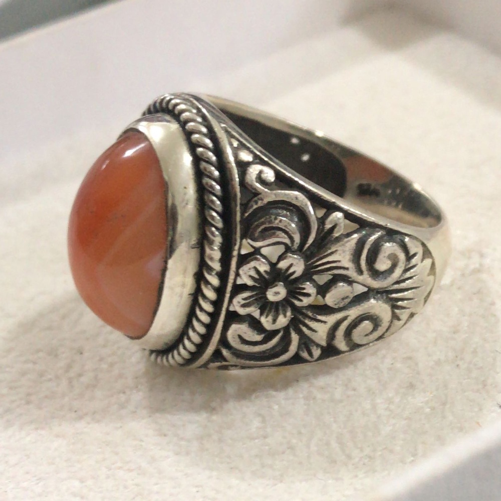 Jual Cincin Ring Perak Silver Bali Asli 925 Ukir Bunga Batu Carnelian ...