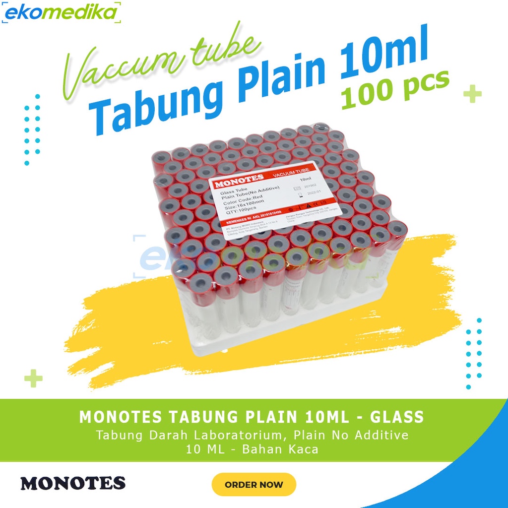 Jual Tabung Darah / Tabung Plain 10ml MONOTES Blood Vacuum Tube Plain ...