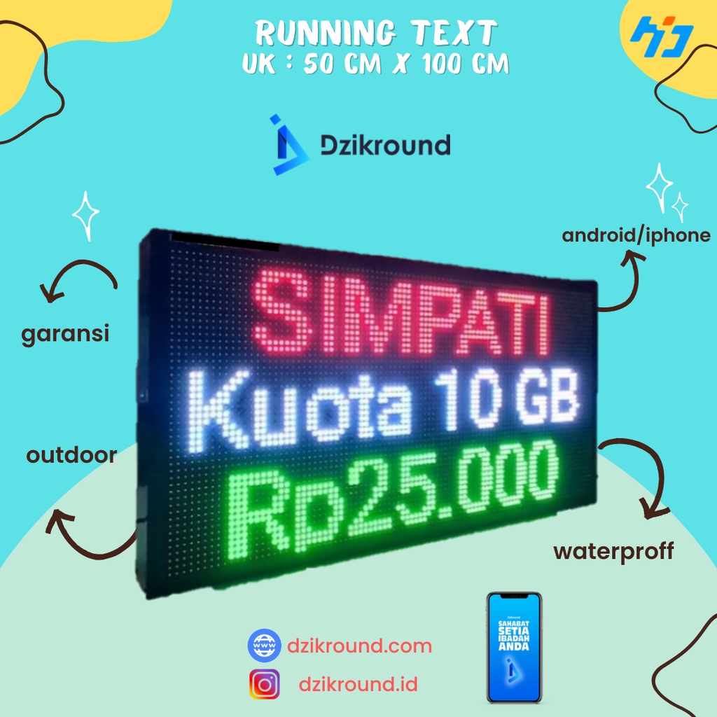 Jual Running Text Outdoor uk 50cm x 100cm Single Colour wifi control ...