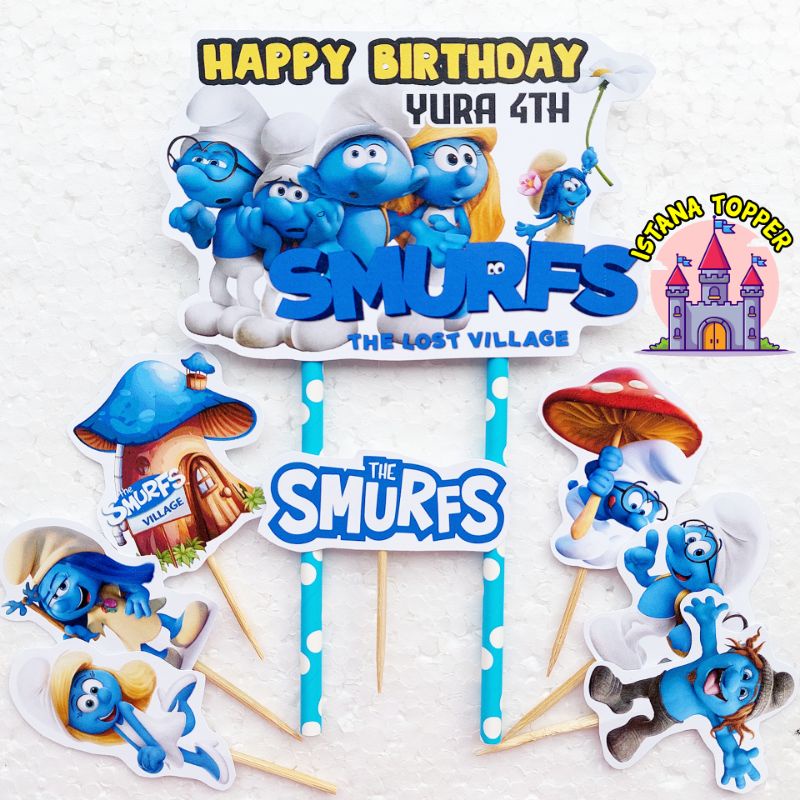 Jual Topper Cake STANDART / CUSTOM Tema Smurfs / Topper Smurfs | Shopee ...