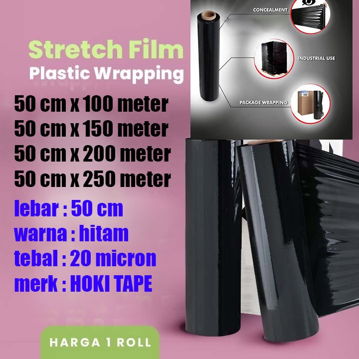 Jual Stretch Film Hitam HOKI TAPE 50 CM x 100-150-200-300m Plastik ...