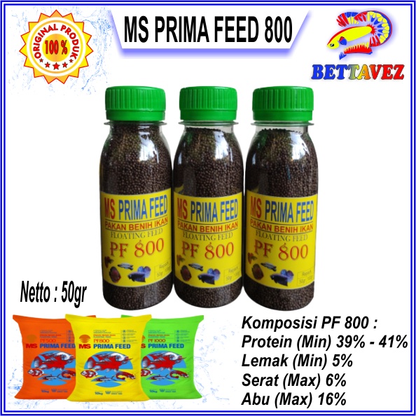 Jual PRIMA FEED PF 800 50GR MATAHARI SAKTI PELET IKAN CUPANG GUPPY MOLY ...