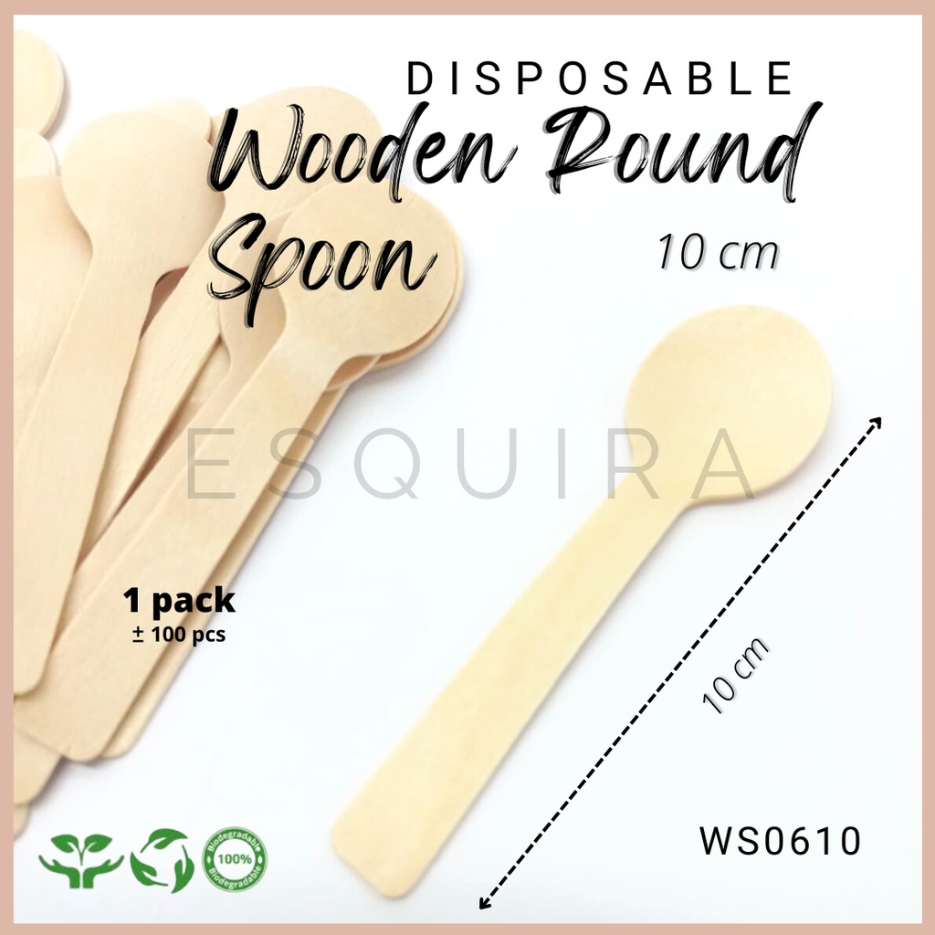 Jual Wooden Round Spoon / Sendok Ice Cream / Sendok Kayu / 10 Cm / 100 ...