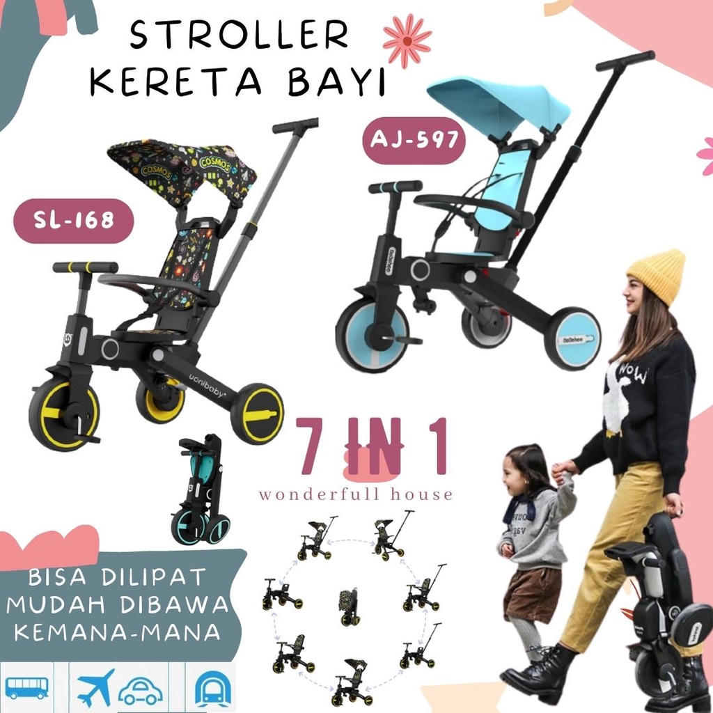 Jual Stroller Bayi Lipat Multifungsi 7 In 1 Sepeda Anak Folding Stroler ...