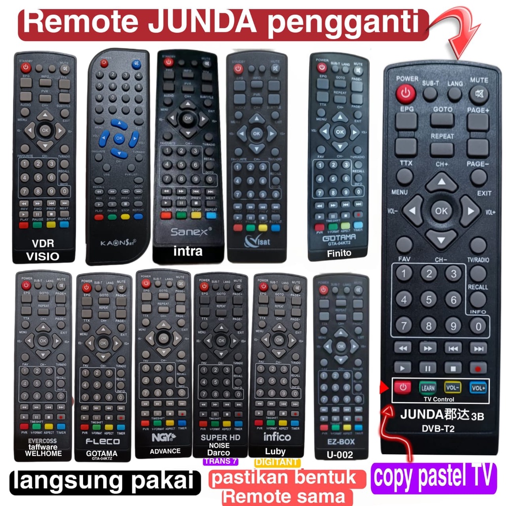 Jual REMOTE JUNDA 3B MULTI FUNGSI UNIBERSAL SET TOP BOX STB BERBAGAI ...