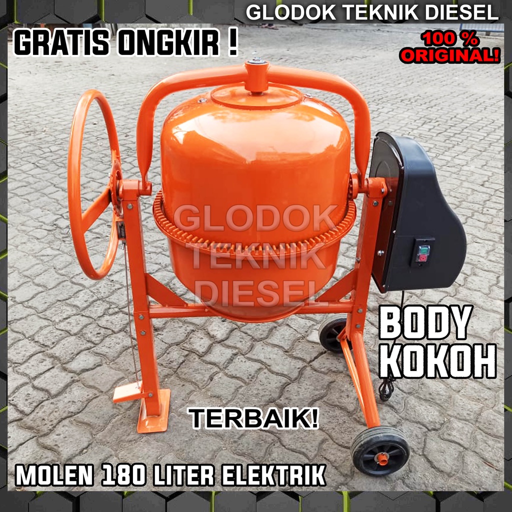 Jual Mesin Pengaduk Semen Beton Listrik 180 L LITER Molen Mini Concrete Mixer ORIGINAL TERBAIK ...