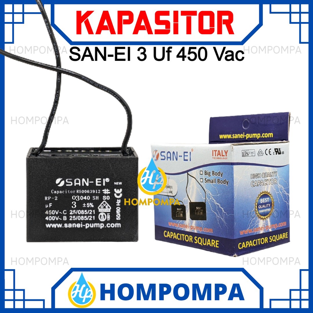 Jual KAPASITOR CAPACITOR 3Uf Mikro 450V San-Ei Kondensor Kabel Kotak 3 ...