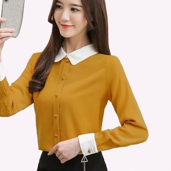 Jual Blus Lengan panjang Variasi kerah dan kancing tempel - Jfashion ...