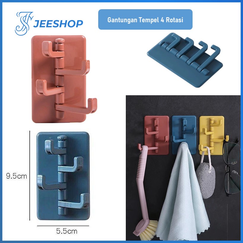Jual Gantungan Hook 4 Kait Rotasi Hook Tempel Dinding Praktis Serbaguna ...