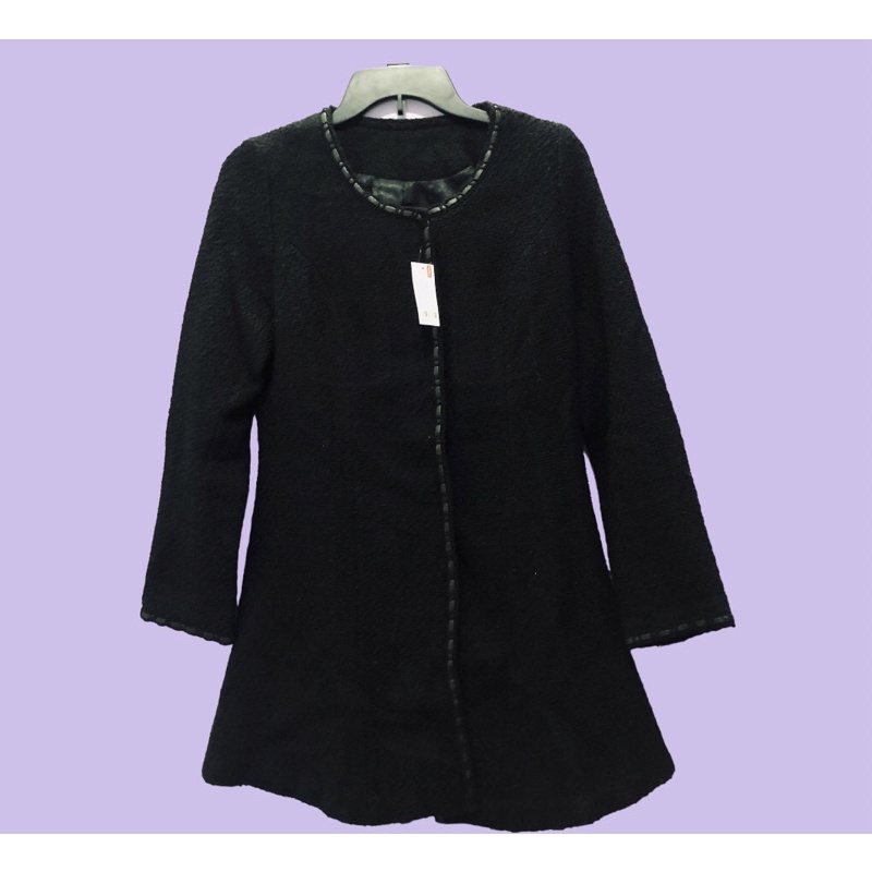 Jual LONG COAT HITAM WOLL MIX LEATHER (KULIT) | Shopee Indonesia