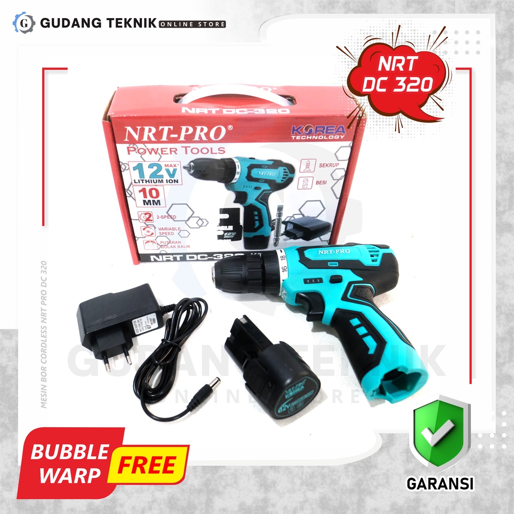Jual MESIN BOR NRT PRO 320DC 10mm CORDLESS 12V / Bor BATERAI 10 mm DC ...