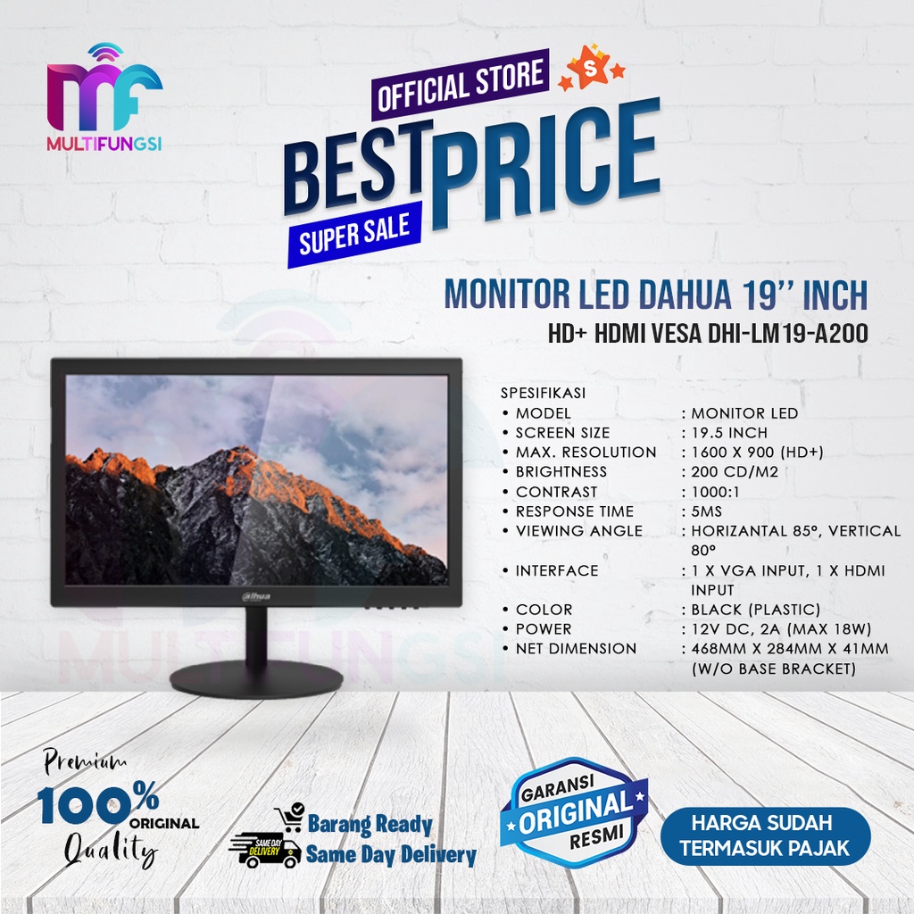 Jual Dahua LED Monitor 20" Inch HD+ HDMI VESA DHI-LM20-A200S Garansi Resmi | Shopee Indonesia