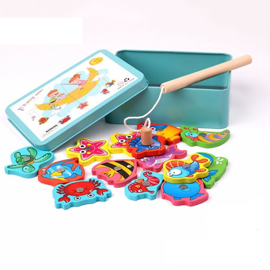 Jual pancingan ikan magnet kayu - mainan anak main pancingan box ikan ...