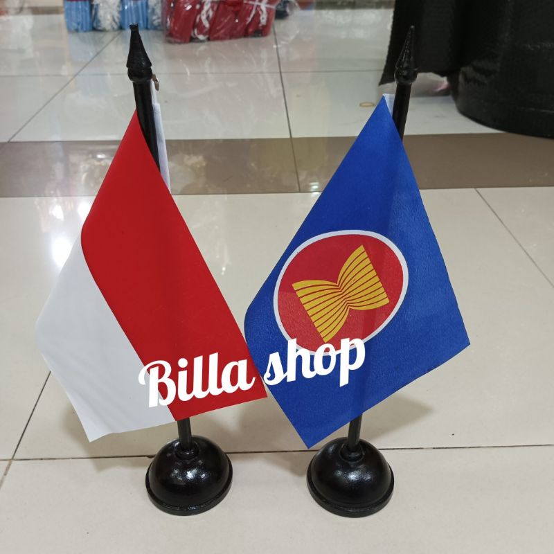 Jual Tiang Kayu Meja +Bendera Indonesia Asean | Shopee Indonesia