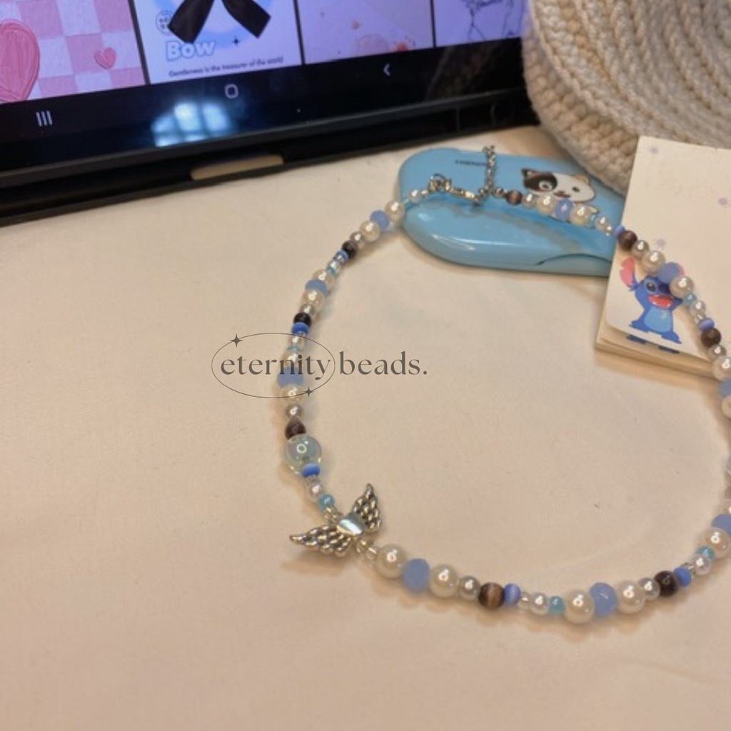 Jual SAINT Beaded Necklace | Kalung Manik Biru | Y2K Sayap Hati Beads ...