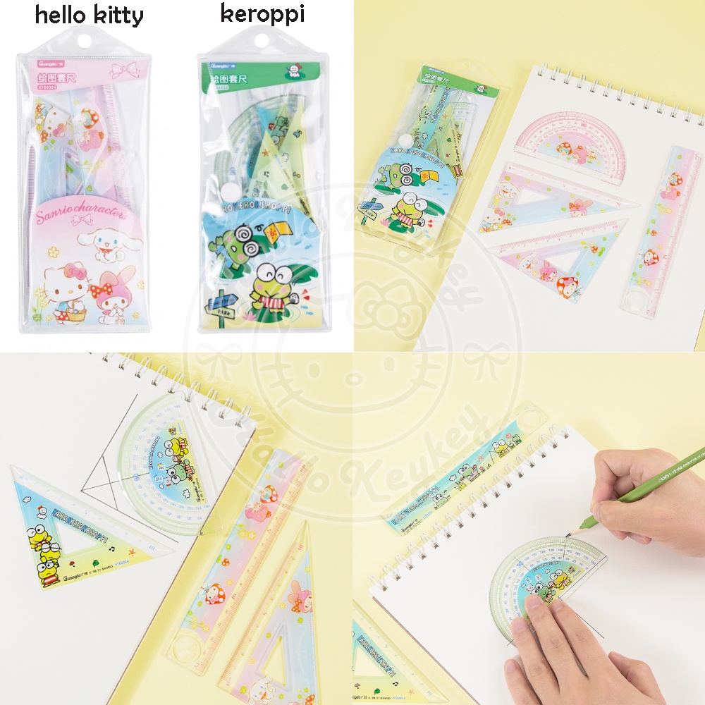Jual set penggaris 4 pcs persegi busur segitiga hello kitty keroppi ...